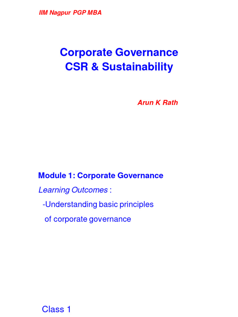 For Class Iim N Nagpur PGP Mba CG CSR Sus | PDF | Corporate Social Responsibility | Sarbanes ...
