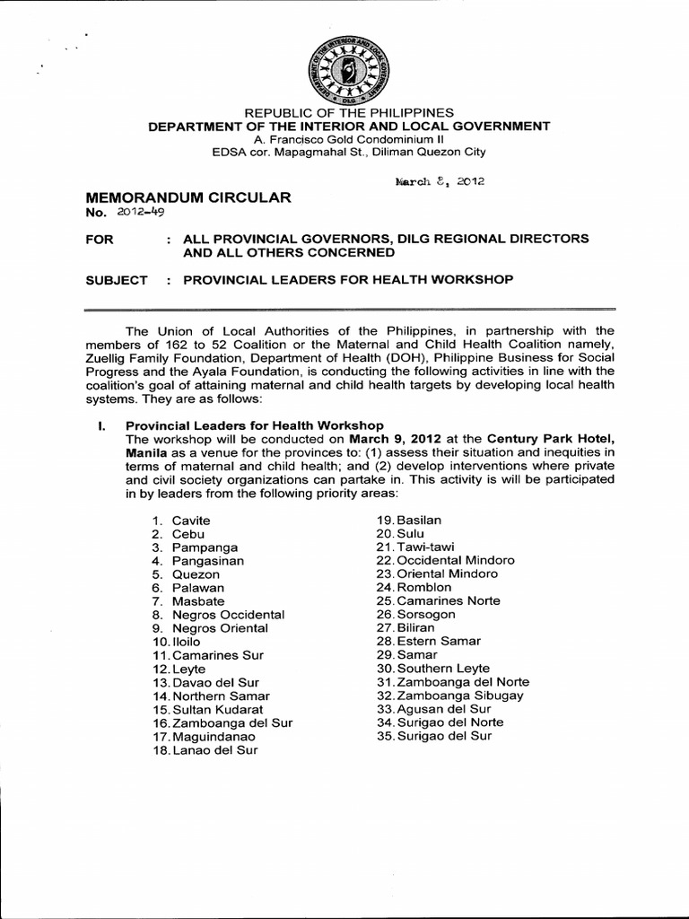 DILG Memo Circular 201238 E62e6735bd | PDF | Philippines | Government