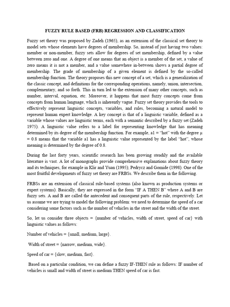 Fuzzy Rule Base Classification And Regression Pdf Fuzzy Logic Statistical Classification 