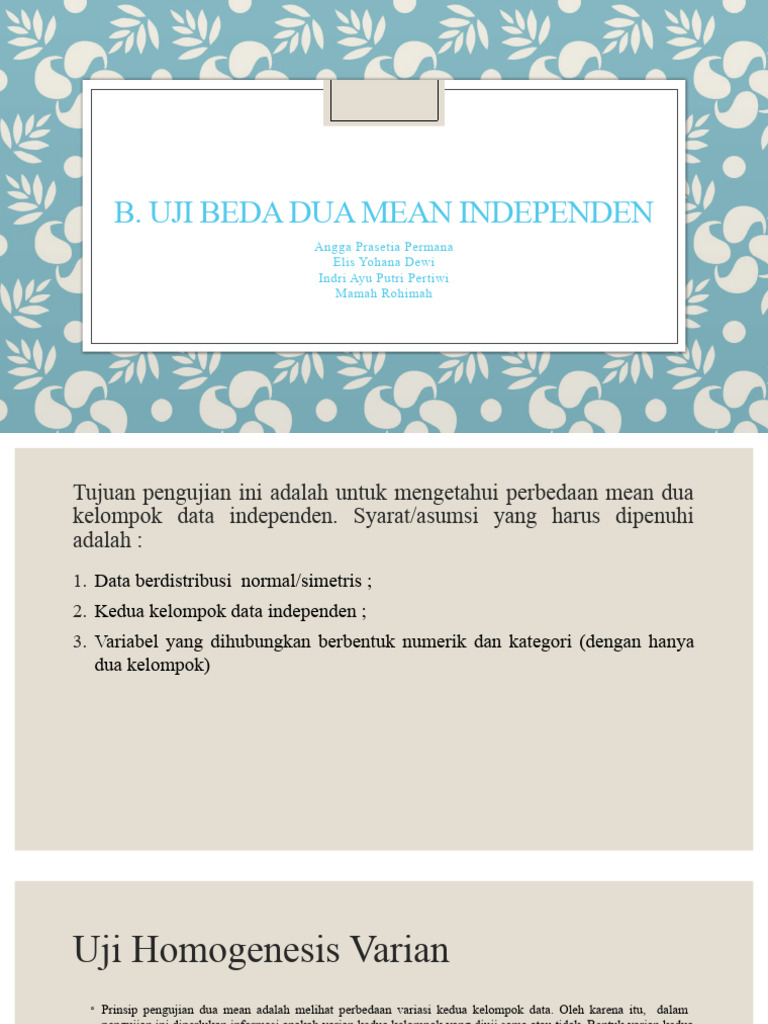 Uji Beda Dua Mean Independen | PDF