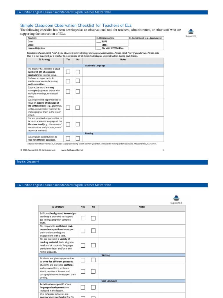 Chapt 4 Classroom Observation Checklist | PDF