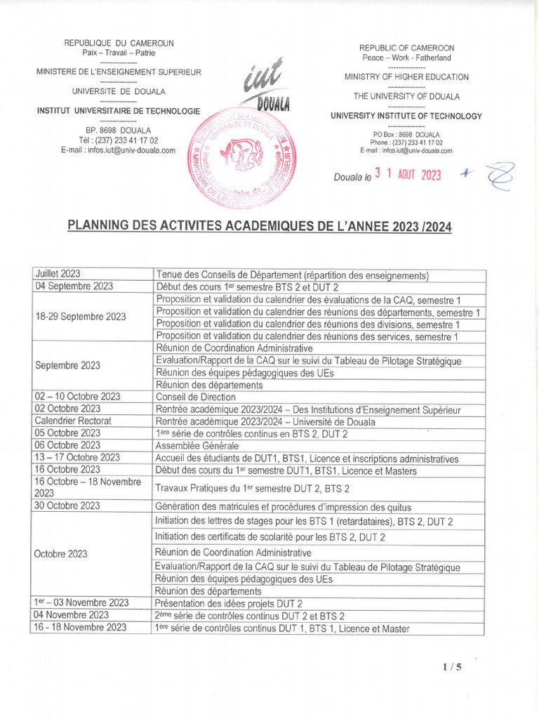 Calendrier Académique 2023-2024 | PDF
