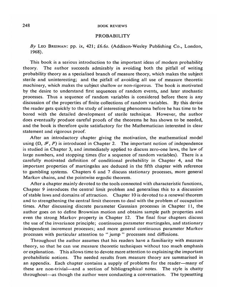Review of Probability by Leo Breiman - S. J. Taylor | PDF | Function (Mathematics) | Mathematics
