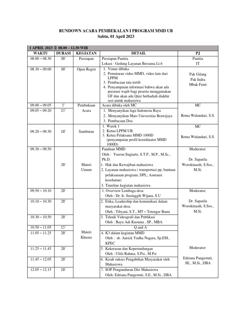 Rundown Pembekalan MMD 1 | PDF