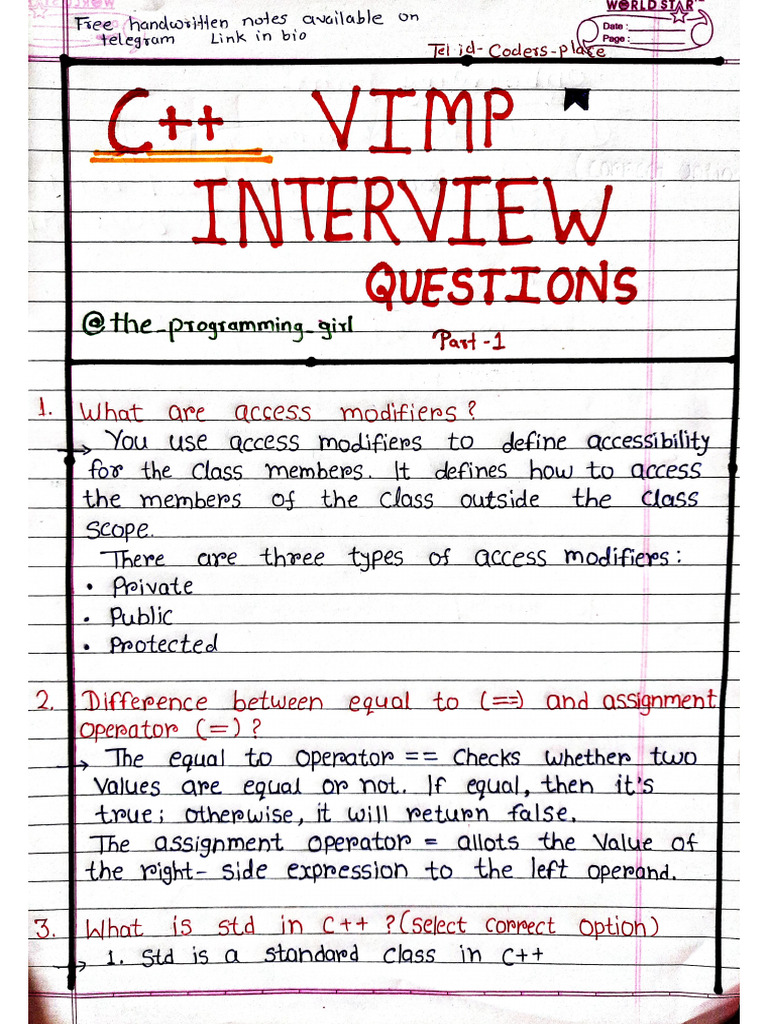 C++ Interview Questions Handwritten | PDF C++ Interview Questions Handwritten | PDF