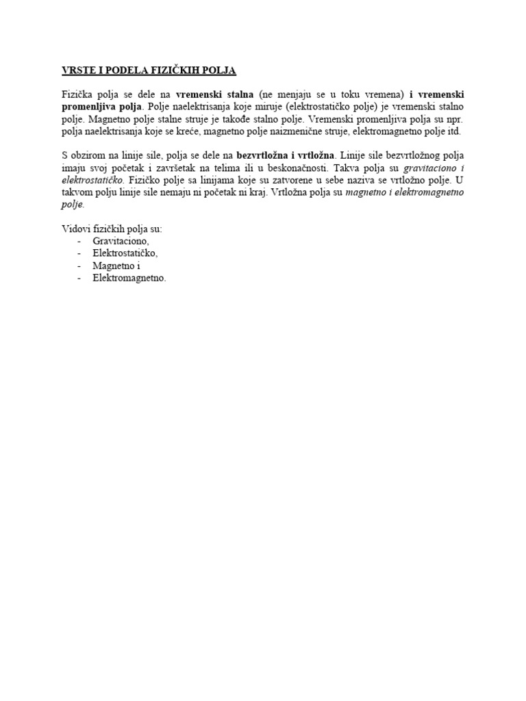 Vrste I Podela Fizickih Polja | PDF