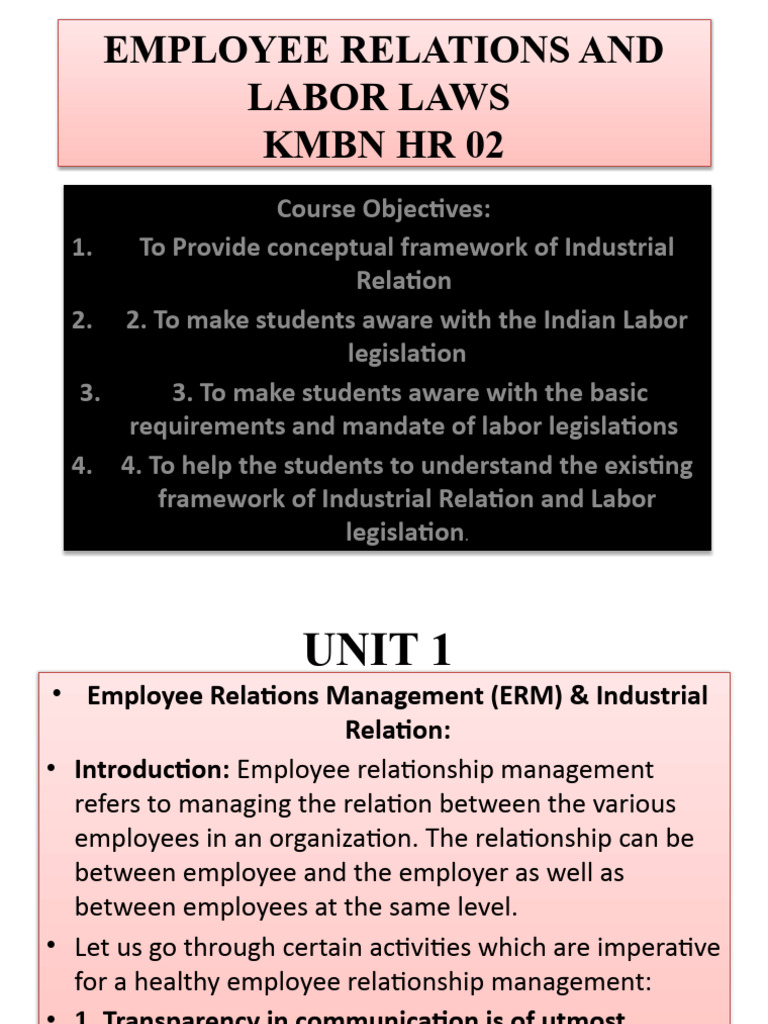 EMPLOYEE RELATIONS AND LABOR LAWS PPT Unit 1 (Autosaved) | PDF ...