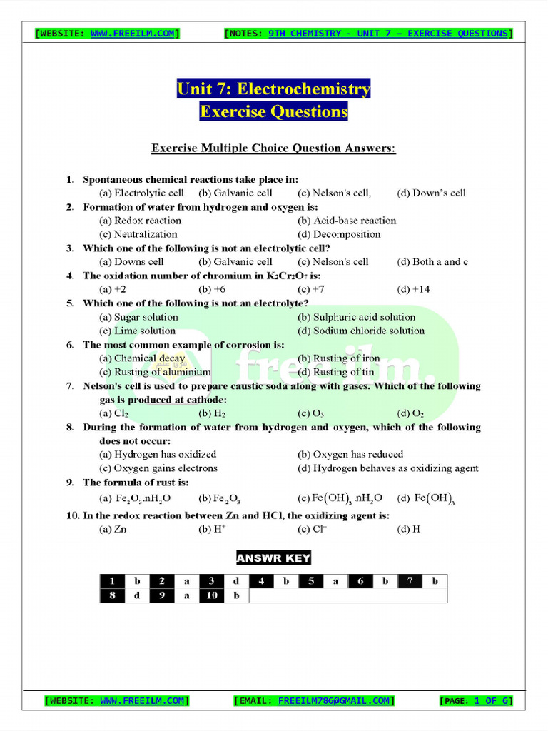 9th Chemistry Ch7 Exercise | PDF