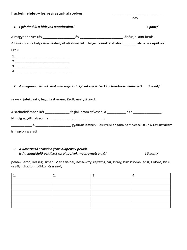 Írásbeli Felelet-Helyesírási Alapelvek 5.o | PDF