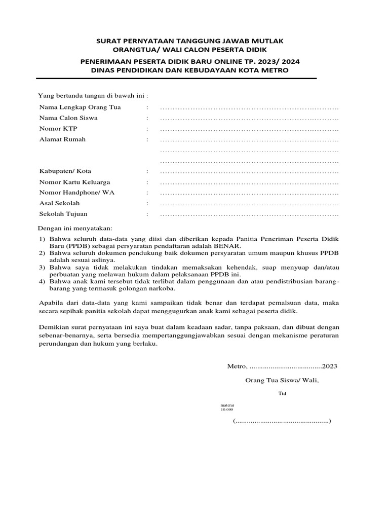 Surat Pernyataan | PDF | Game & Aktivitas