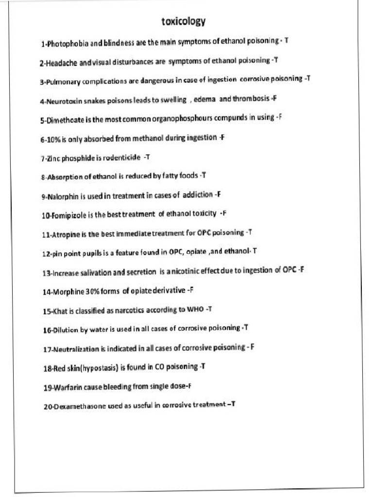 Toxicology True or False | PDF