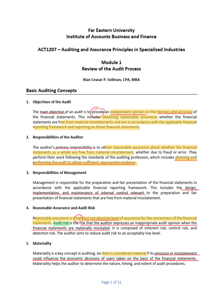 Act1207 Module 1 Review Of Audit Process Pdf Audit Financial Audit