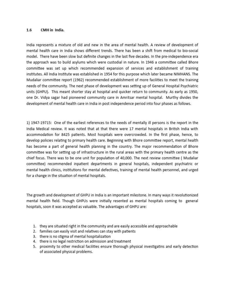 CMH IN INDIA | PDF | General Practitioner | Psychiatry