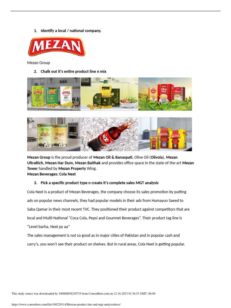 Meezan Product Line and MGT Analysis | PDF