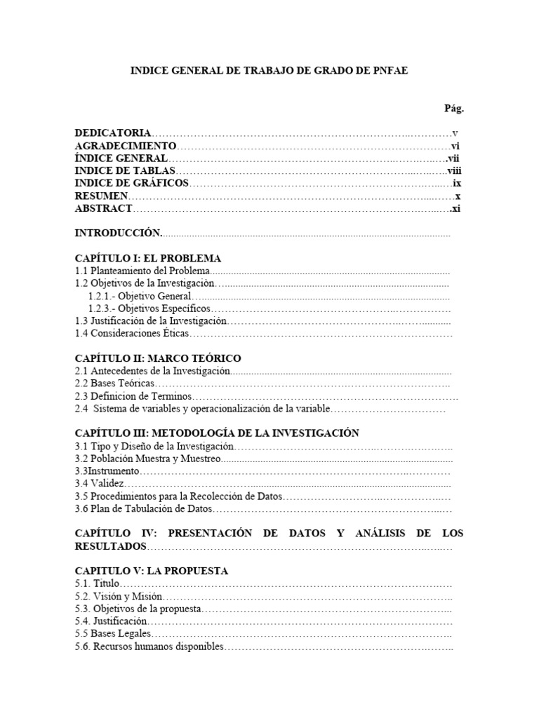 Indice General de Trabajo de Grado de Pnfae | PDF