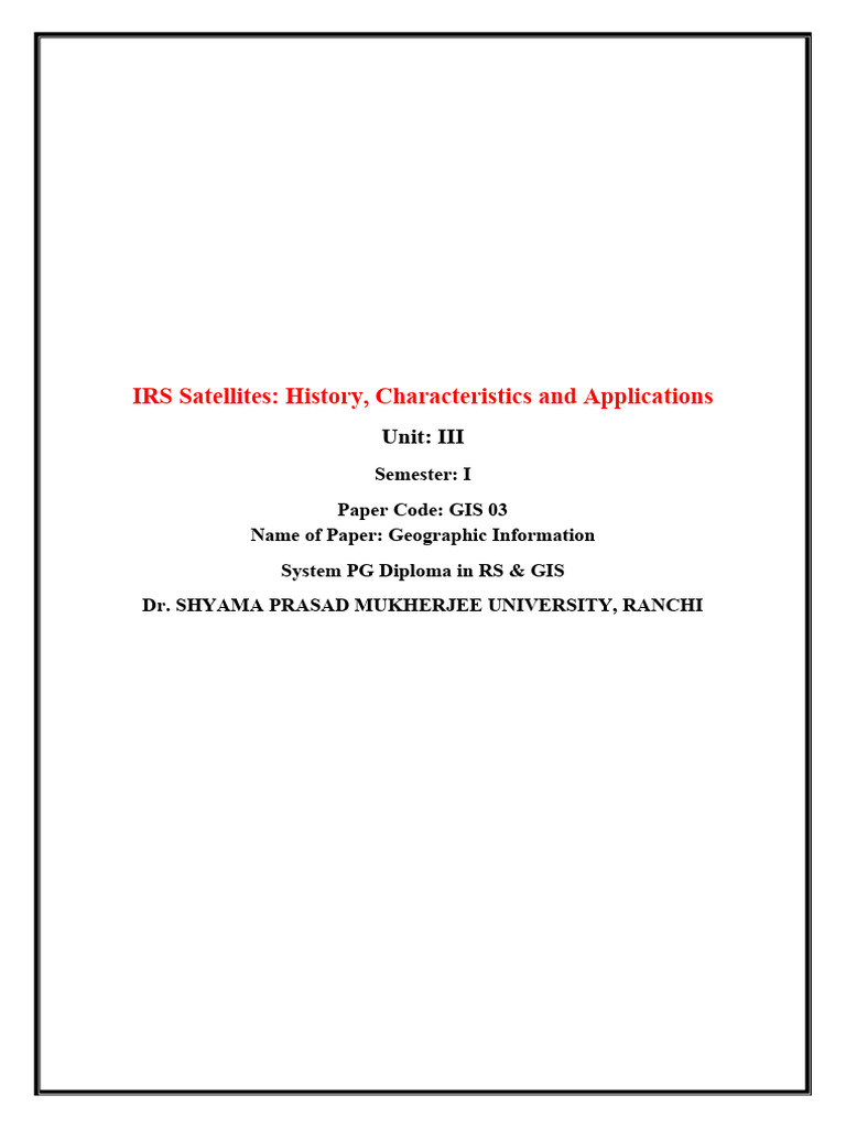 IRS Satellites History, Characteristics and Applications | PDF ...