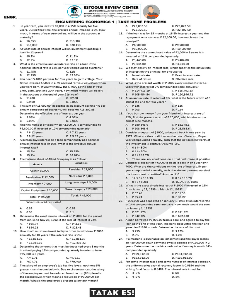 Engineering Economics Problem Set | PDF | Interest | Interest Rates