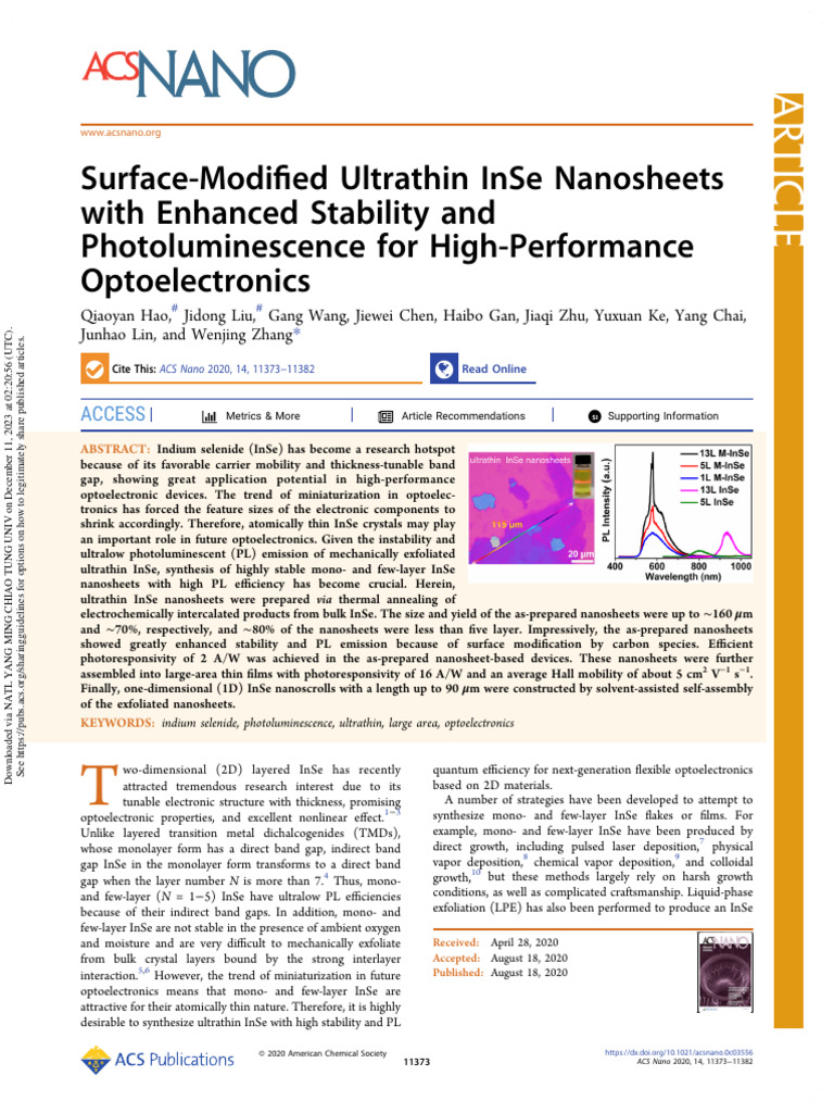 Enhanced InSe Nanosheets for Optoelectronics | PDF | Raman Spectroscopy ...