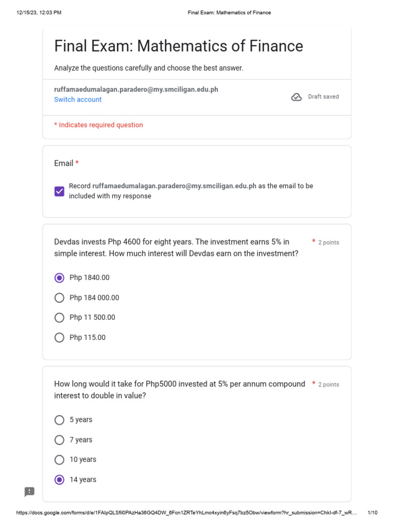 Final Exam: Mathematics of Finance | PDF | Interest | Compound Interest