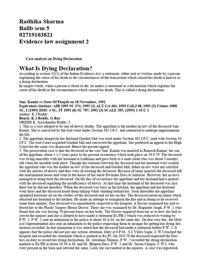 Radhika Sharma Evidence Law Assignment 2 | PDF | Political Law | Criminal Justice