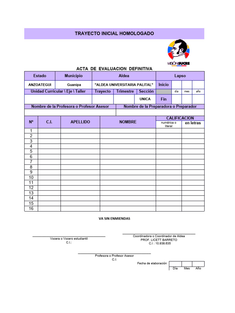 Formatos Actas de Notas Varios | PDF