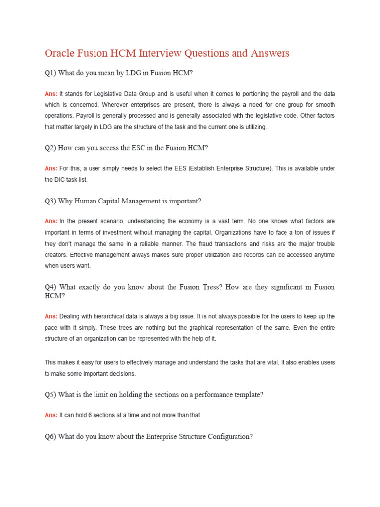Oracle Fusion HCM Interview Questions | PDF | Employment | Human Capital