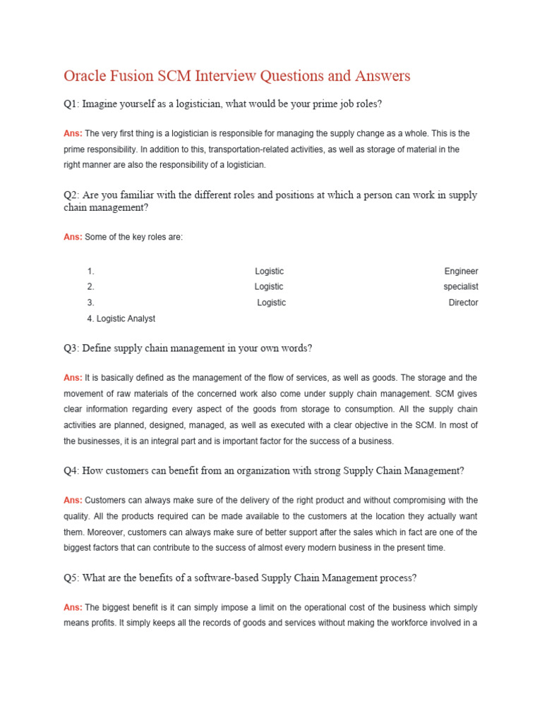 Oracle Fusion SCM Interview Questions | Download Free PDF | Supply Chain Management | Supply Chain