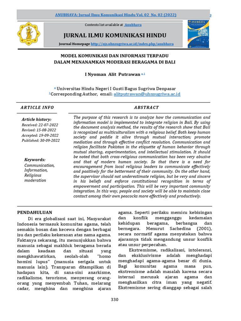 06 Putrawan Anubhava Vol 2 No2 2022 Hal 330 SD 342 | PDF