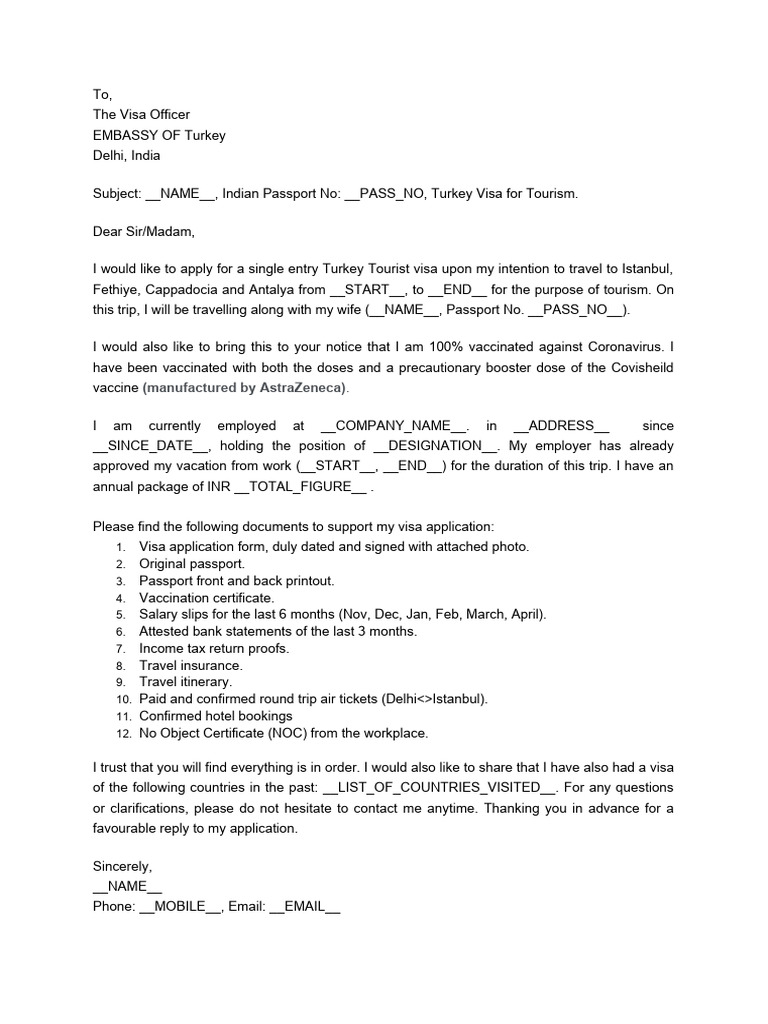 Sample Cover Letter FOR vISA | PDF