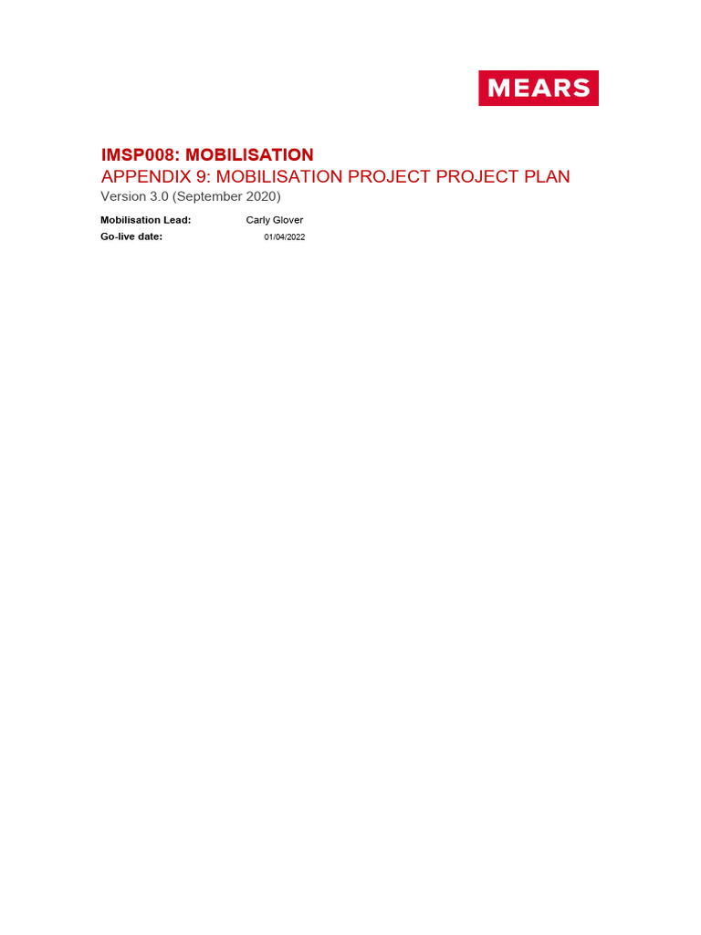 Project Mobilisation Plan | PDF | Procurement | Employment