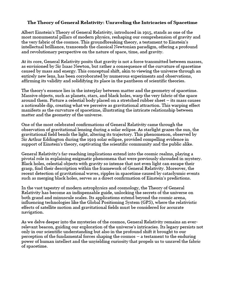 Theory of General Relativity | PDF | General Relativity | Gravity