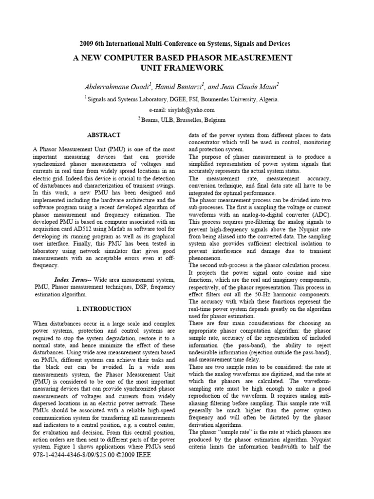 A New Computer Based Phasor Measurement Unit Framework | Download Free PDF | Sampling (Signal ...