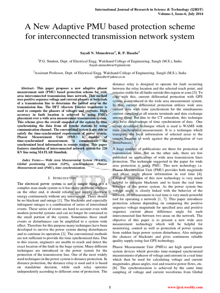 A New Adaptive Pmu Based Protection Scheme For Interconnected Transmission Network System Pdf 8481