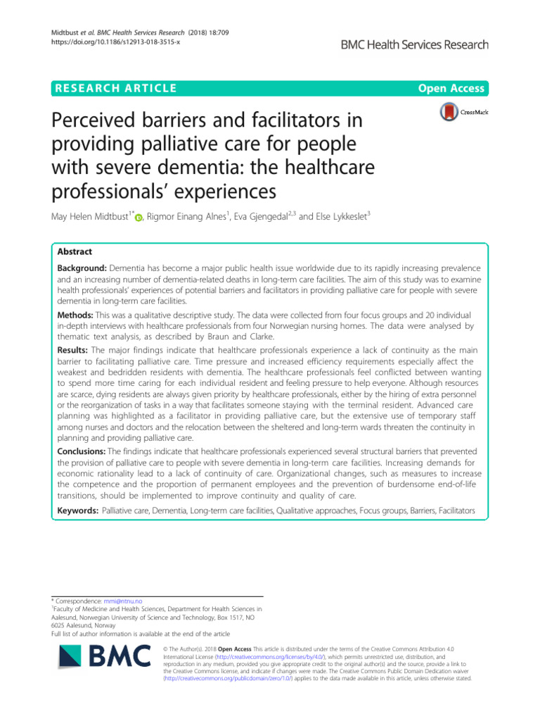 Perceived Barriers and Facilitators in | PDF | Health Care | End Of ...