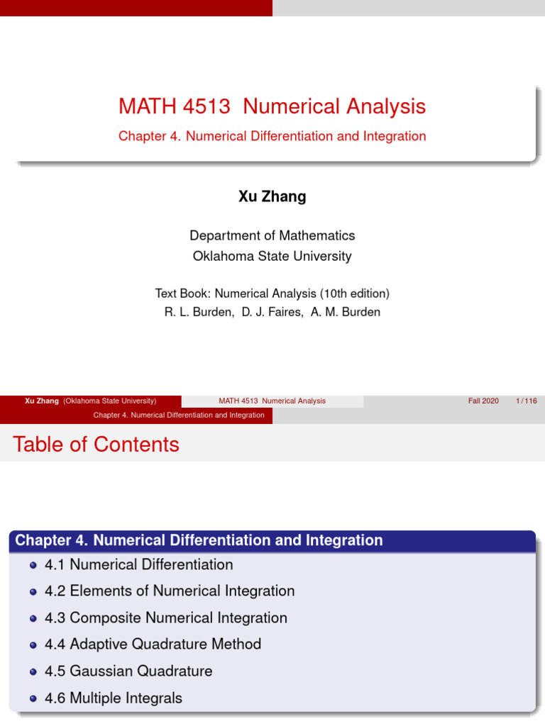NA Ch4 Student | PDF | Numerical Analysis | Integral