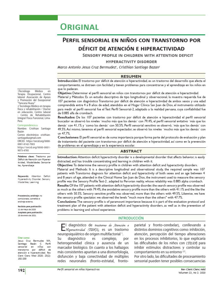 perfil sensorial en niños con transtorno por deficir de atención e hiperactividad | PDF ...