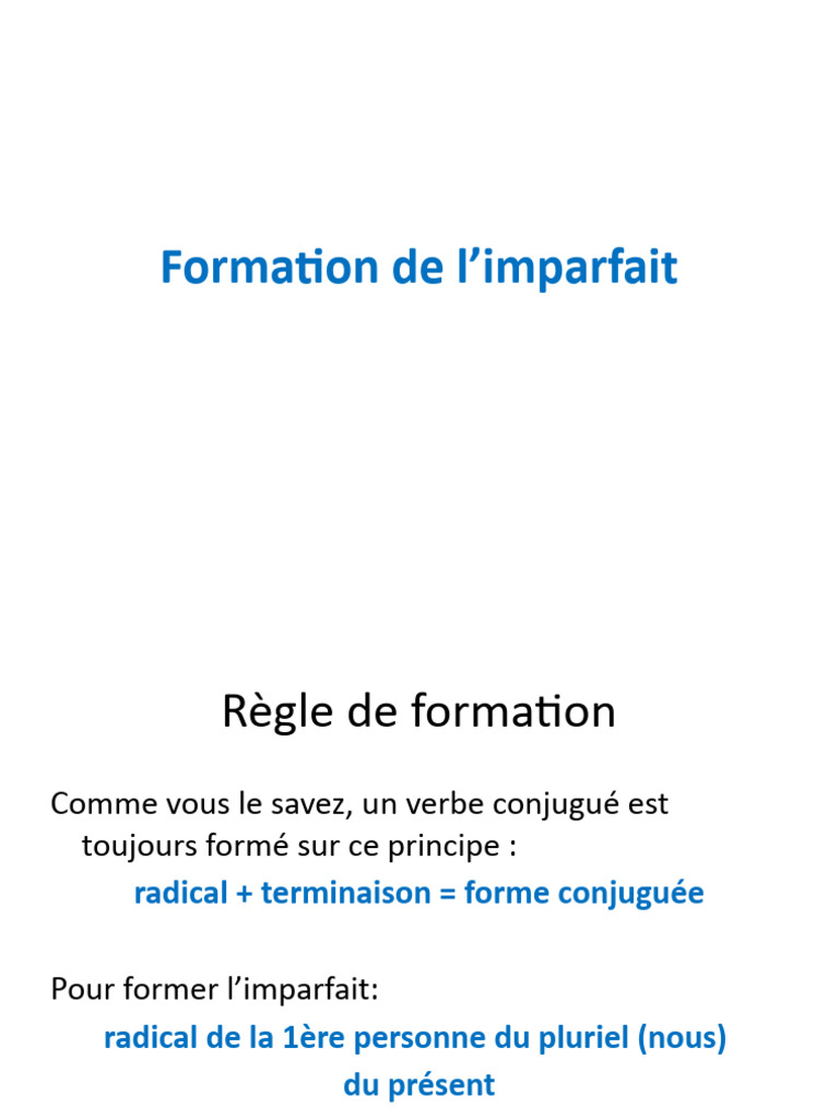 Formation de L'imparfait | PDF | Verbe | Nombre grammatical