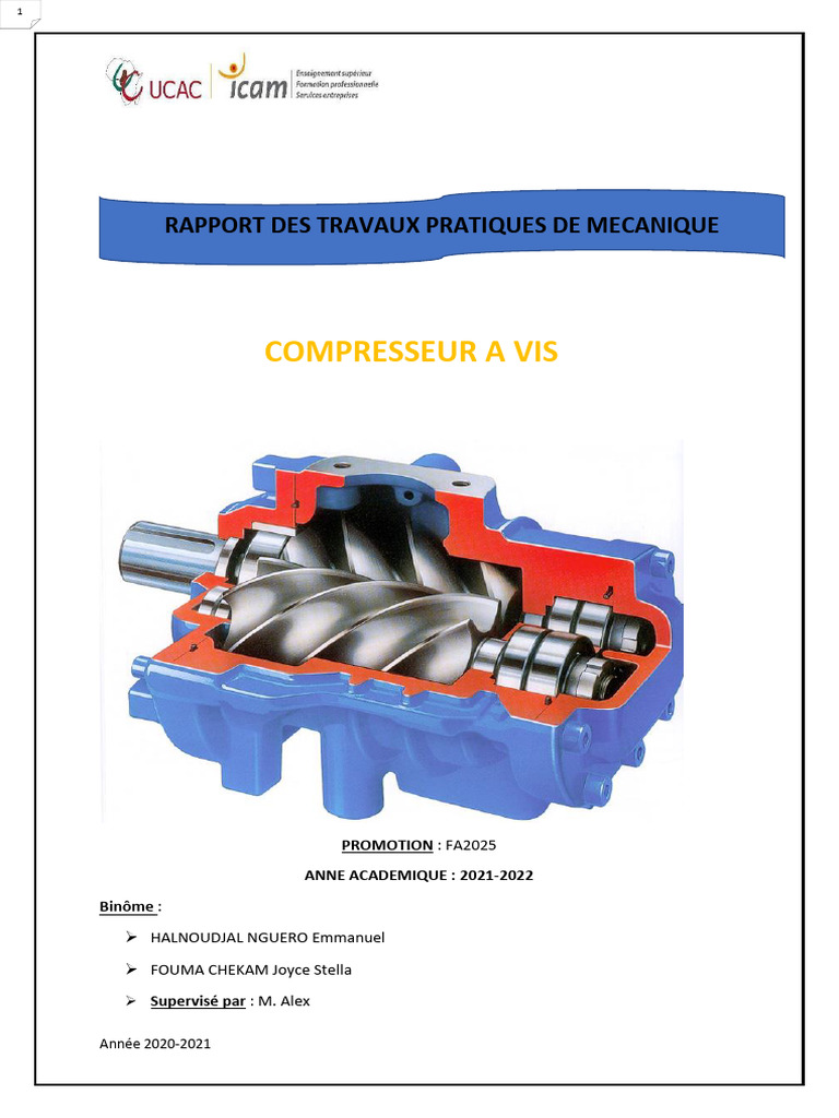 Rpport 1 Compresseurs A Vis | PDF | Ingénierie mécanique | Machine