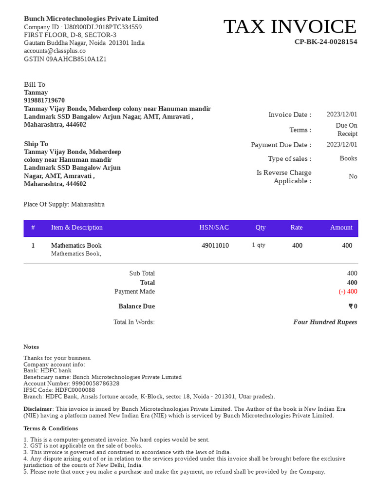 Mathematics Book Book 1701441017923 | PDF | Invoice | Payments