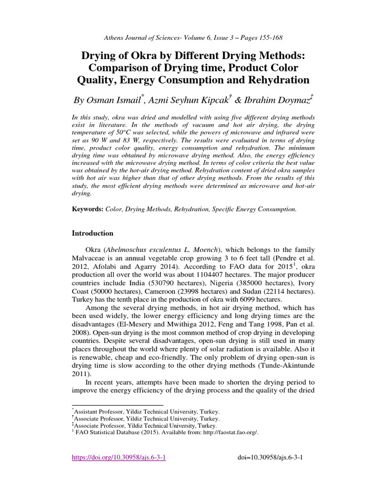Drying of Okra by Different Drying Methods Comparison of 4d98vdmmk3 ...