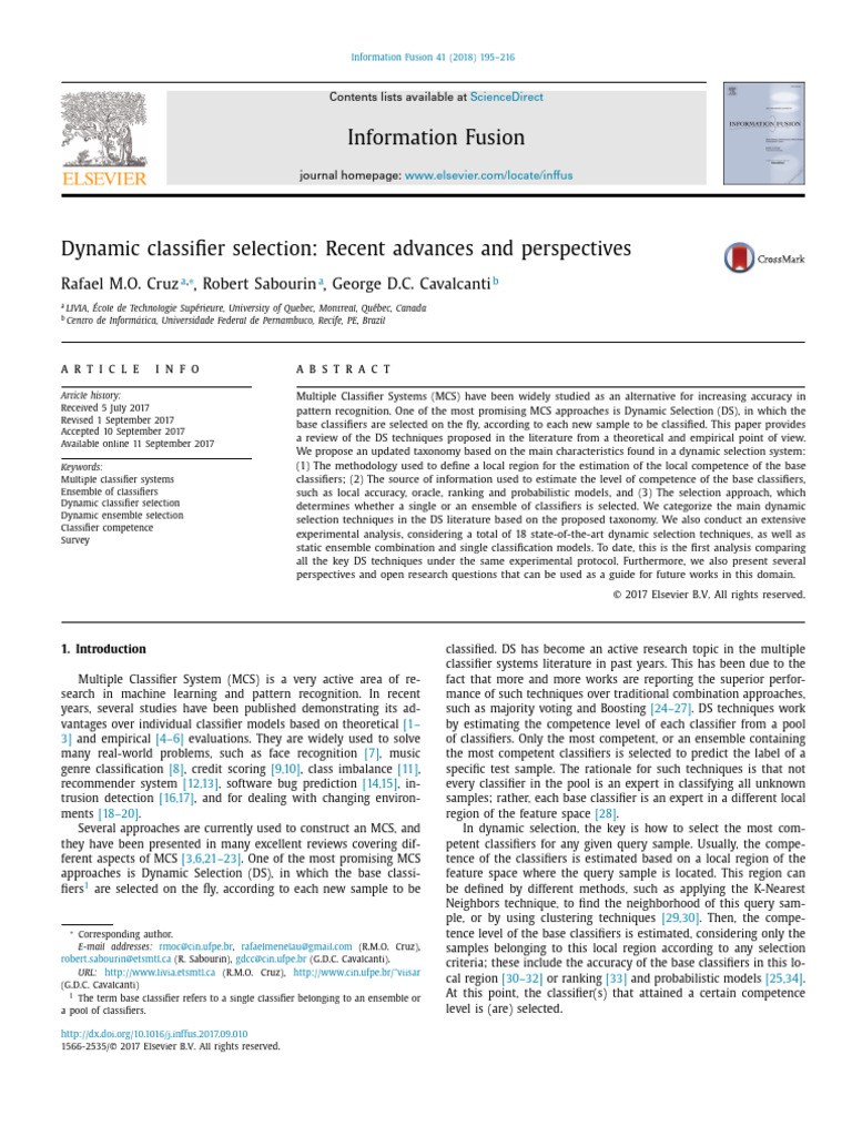 Dynamic Classifier Selection Pdf Statistical Classification Sampling Statistics