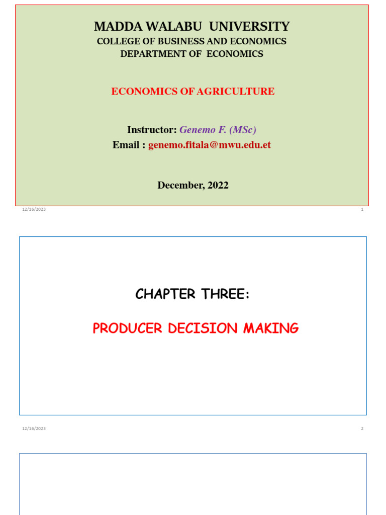 Agricultural Economics Chapter 3 | PDF | Production Function | Factors ...
