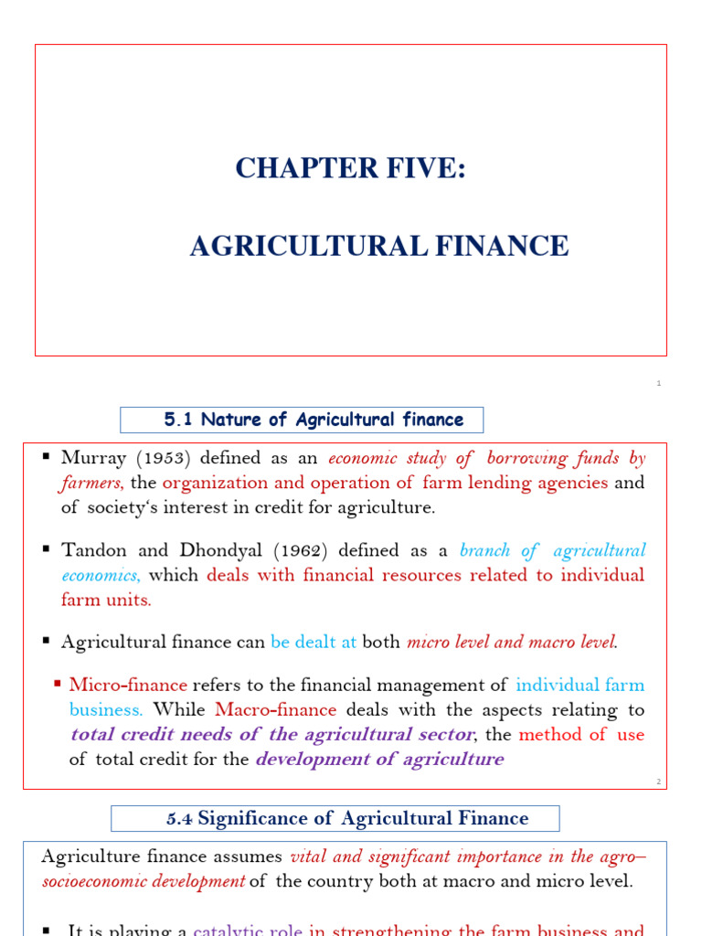 Agricultural Economics Chapter 5 & 6 | PDF | Debt | Microfinance