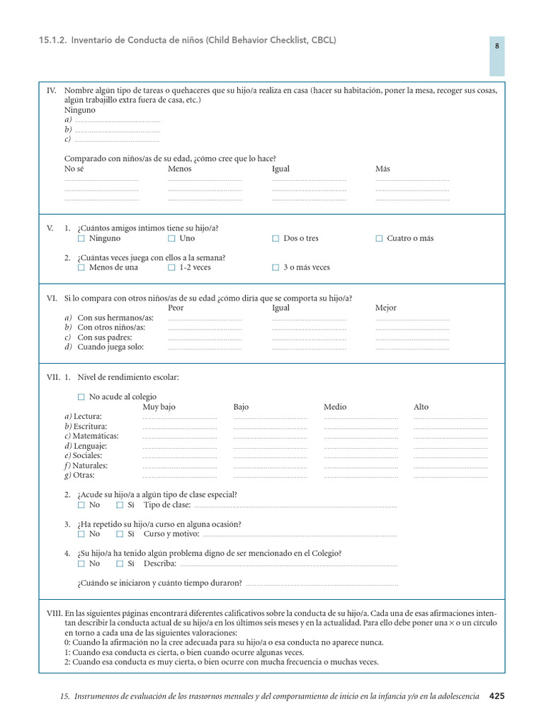 CBCL CHECK DESARROLLO INFANTIL-8 | PDF | Comportamiento | Sicología
