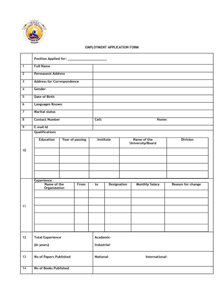 Employee Application Form | PDF
