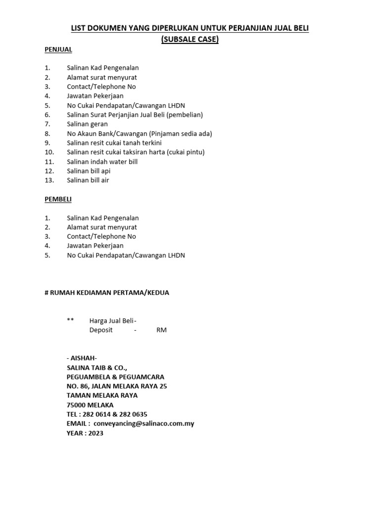 Checklist Dokumen Pembelian Rumah - Guaman | PDF