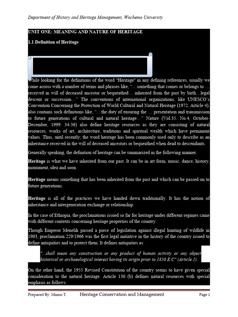 Understanding Heritage: Definitions & Classifications | PDF | Cultural ...