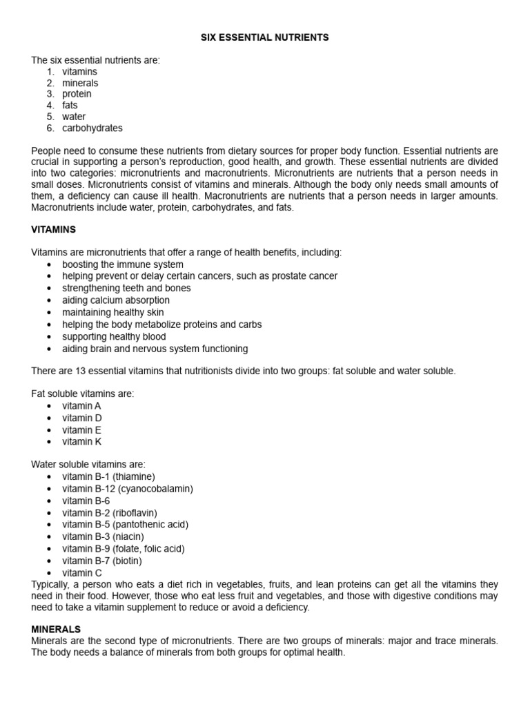 Six Essential Nutrients | PDF | Nutrients | Vitamin