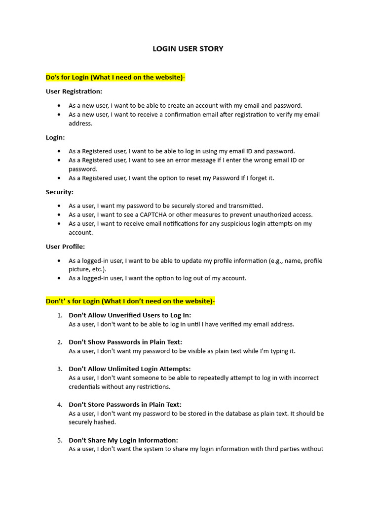 LOGIN USER STORY-Careever | Download Free PDF | Login | Password