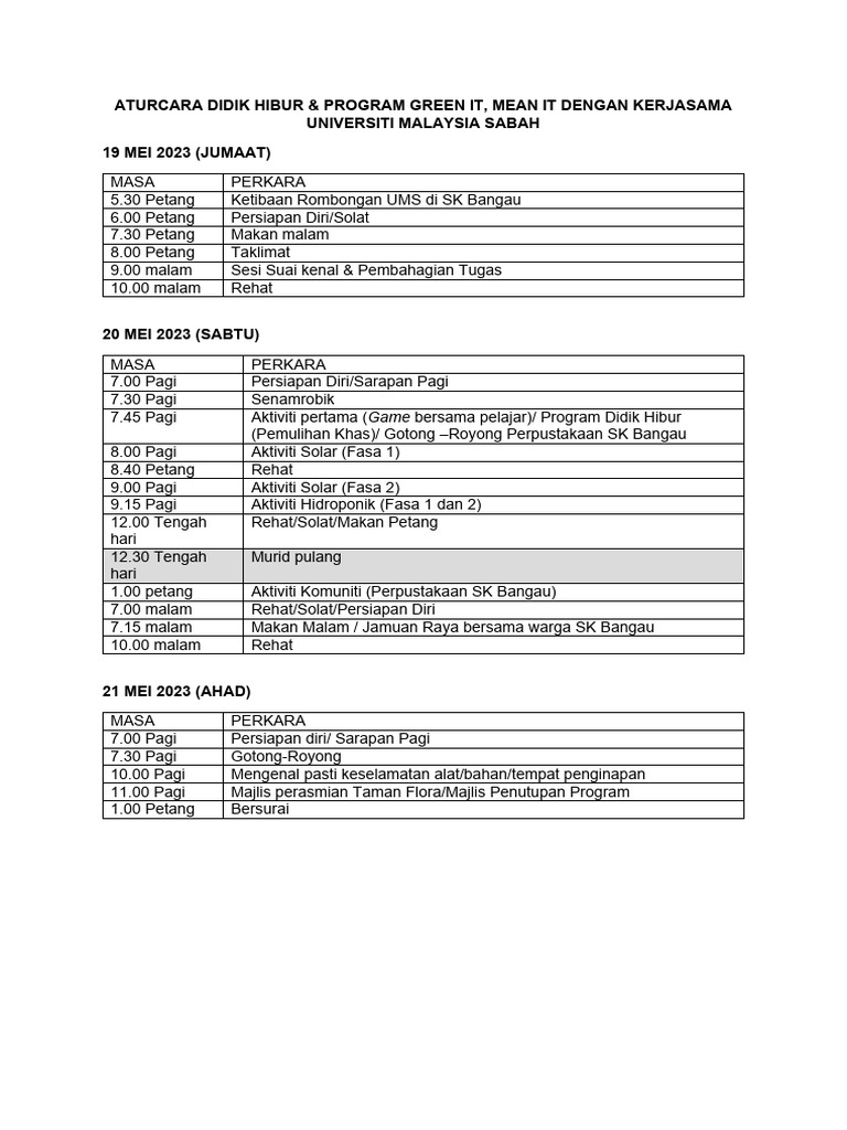 2023 - Aturcara Program Didik Hibur & Ums | PDF